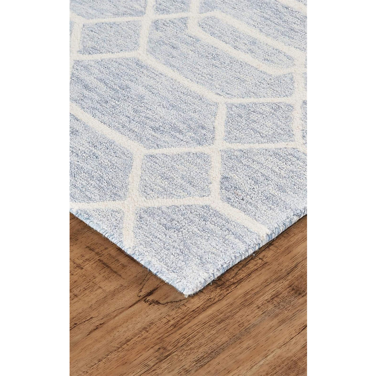 8' X 10' Blue And Ivory Wool Geometric Tufted Handmade Stain Resistant Area Rug