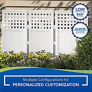 Suncast 4 Panel Reversible Outdoor Screen Enclosure, 44" (H) x 23" (W) per, White & 33 Gallon Hideaway Can Resin Outdoor Trash with Lid Use in Backyard, Deck, or Patio, 33-Gallon, Brown