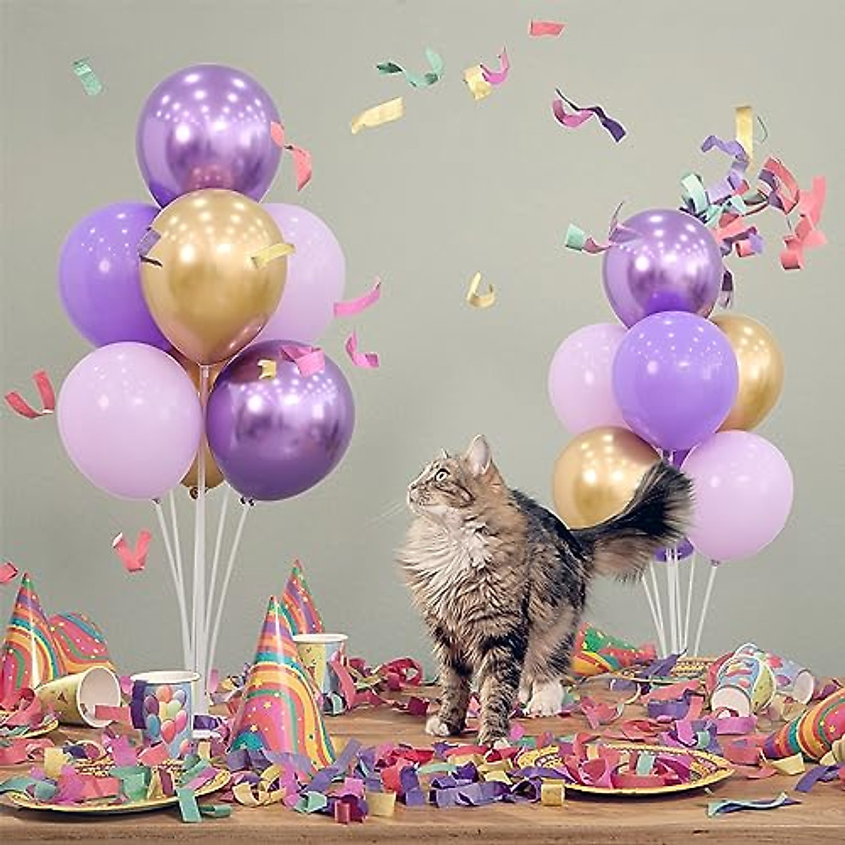 4 Sets Balloon Stands Kit For Table Purple Gold Balloons Holder Sticks With Base Centerpiece Birthday Party Baby Shower Wedding Decoration