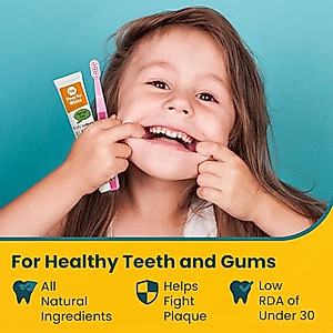 Pearlie White All Natural Fluoride Free Kids Toothpaste 1.58oz/45gm | Extra Gentle Enamel Safe Toothpaste | Helps Fight Against Plaque Formation | Under 30 RDA | Natural Strawberry Flavor