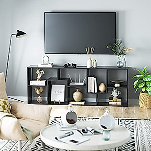 FOTOSOK Geometric Bookcase, 8-Tier Bookshelf TV Stand, Free Standing Display and Storage Shelf for Home Office, Black