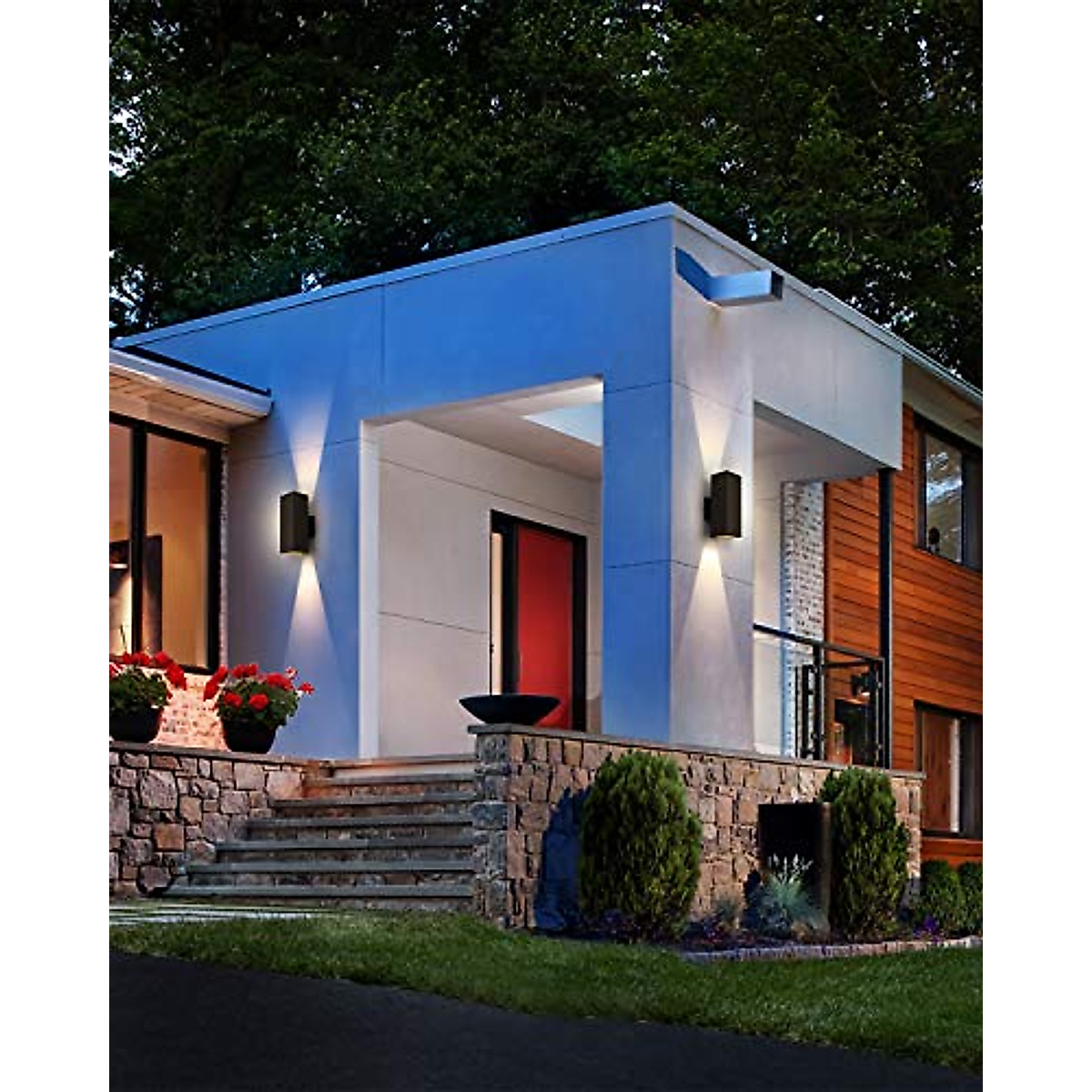 harriet Modern Outdoor Wall Lights, Aluminum Outdoor Wall Sconce Waterproof Rustproof, Up and Down Lighting Exterior Sconces Square Shape Porch Lantern, Sanded Black Finish