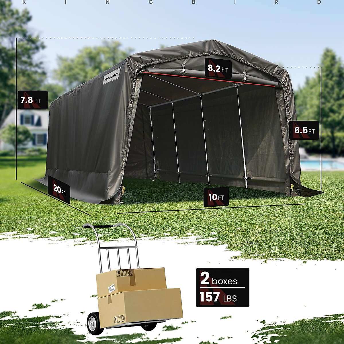 KING BIRD 10' x 20' Heavy Duty Anti-Snow Carport Peak Style Car Canopy Outdoor Instant Garage Car Tent with Reinforced Ground Bars