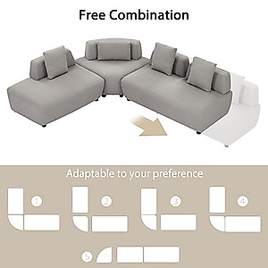 WILLIAMSPACE 92.5" Luxury Sectional Sofa for Living Room, Modern Upholstery Boucle Sofa Couch with 4 Pillows, Contemporary Sectional Curved Sofa Corner Couch for Apartment, Boucle Fabric (Grey)