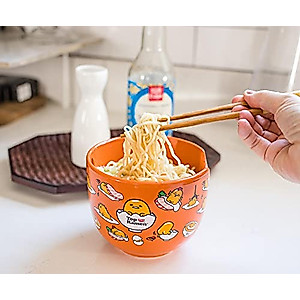 Gudetama Japanese Ceramic Dinnerware Set | Includes 20-Ounce Ramen Bowl and Wooden Chopsticks | Asian Food Dish Set For Home Kitchen | Kawaii Anime Gifts, Official Sanrio Lazy Egg Collectible
