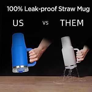 Tyeso 30 oz Tumbler with Handle, Straw and Lid - Leak Resistant Insulated Stainless Steel Water Bottle, Car Cup Holder Friendly Travel Coffee Mug Blue - Gifts for Men & Women