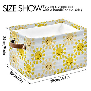 KEEPREAL Cute Sunshine Storage Basket Bin, Large Cube Storage Box Canvas Collapsible Storage Organizer for Home Office Closet - 15 L x 11 W x 9.5 H
