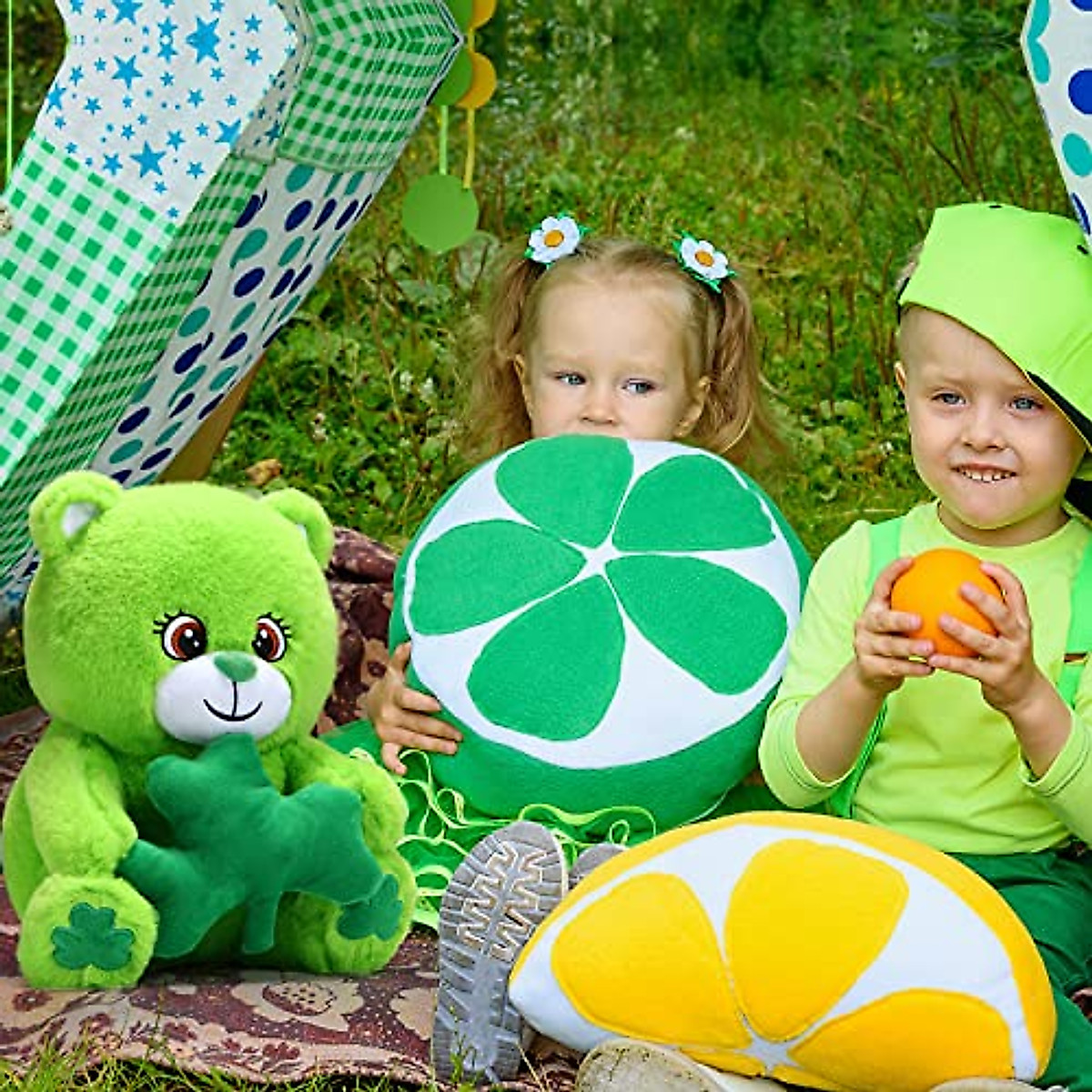 Kasyat St. Patrick's Day Bear Stuffed Animal with Shamrock 12 Inch Plush Bear Cute Stuffed Bear Plushie Shamrock Lover Birthday St. Patrick's Day Party Favor Gifts