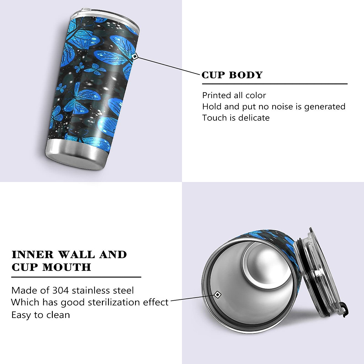 foixnub Blue Butterfly White Floral 20oz Tumbler Insulated Coffee Cup Wine Tumbler Stainless Steel?Reusable Water Bottle Double Walled Travel Mug Thermal Cup for Hot Cold Drinks