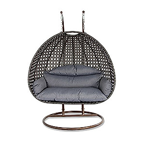 Deluxe Swing Chair Outdoor Furniture PE Rattan Wicker Hanging Hammock with Stand, Cushioned Loveseat Chaise Lounger, Perfect for Patio, Garden, Porch, Backyard, House, Indoor Decor (CHARCOAL)