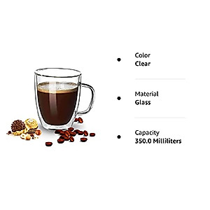 Xabono Glass Coffee Mugs Double Wall Insulated Coffee Mug 350Ml Glass Coffee Cup with Handle Insulated Cup - Coffee Mug Latte Cappuccino Large Coffee Mugs Heat Resistant and Microwave Safe, (CGC1U)