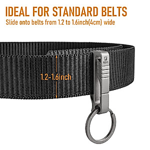 FEGVE Titanium Belt Key Clip with Key Ring, Belt Key Holder Key Chain Clip Black Keychain for Men(Grey)