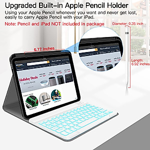 JUQITECH iPad 10th Generation Case with Keyboard 2022 10.9inch - 7Colors Backlit Wireless Rechargeable Detachable Keyboard, Flip Stand Keyboard Cover Case with Pencil Holder for New iPad 10th Gen 2022