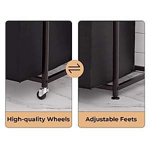 Herture Laundry Hampers with Shelf, Laundry Basket 3 Section, Laundry Sorter with Pull-Out Removable Large 3 Color Bags and Movable Wheels, Metal Frame, 3 x 15.87 Gallons (60L), Rustic Brown PF04XLN