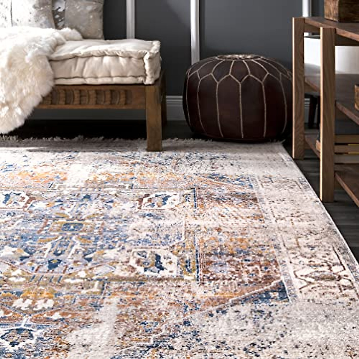 nuLOOM Harriet Vintage Medallion Fringe Area Rug, 3' x 5', Ivory