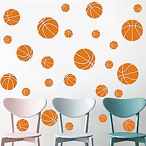 JUEKUI Set of 38pcs Basketball Sticker Wall Decals for Kids Rooms Bedroom Basketballer Fans Home Decor 5 inch / 4 inch / 3 inch / 2 inch (Orange)