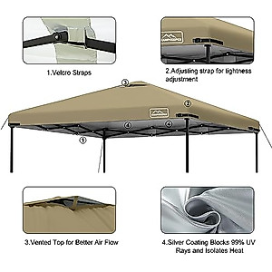 KAMPKEEPER 10x10 Pop Up Canopy Tent Top Replacement Cover Roof with Air Vent, Polyester UV 30 Waterproof for Outdoor Garden Patio Pavilion Sun Shade(Top Only) (Khaki)