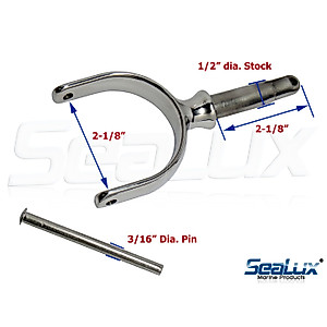 SeaLux 316 Stainless Steel North River/Horn Pinned Oarlock Heavy Duty 1/2"x 2" Shaft for Boat/Kayak