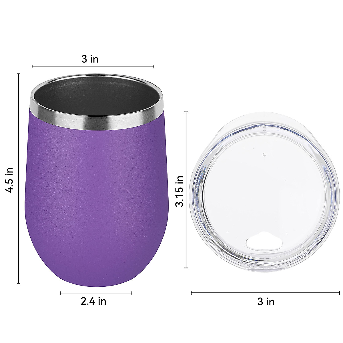 DOMICARE Stainless Steel Wine Tumbler Bulk with Lid, Personalized Insulated Tumblers Set, 12oz Travel Coffee Cups Pack of 1, Purple