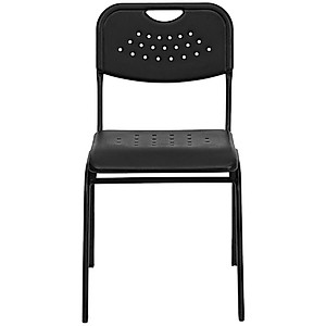Flash Furniture HERCULES Series 880 lb. Capacity Black Plastic Stack Chair with Open Back and Black Frame
