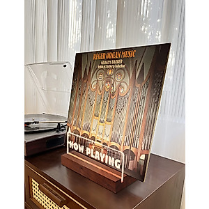 POSVIU Now Playing Vinyl Record Stand - LED Lighting Display, Solid Walnut & Acrylic,Vinyl Record Holder for LP Albums, Warm Lights (Walnut)