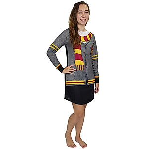 Harry Potter Hogwarts Gryffindor Women's Long Sleeve Nightgown Pajamas (X-Small, Black/Grey)