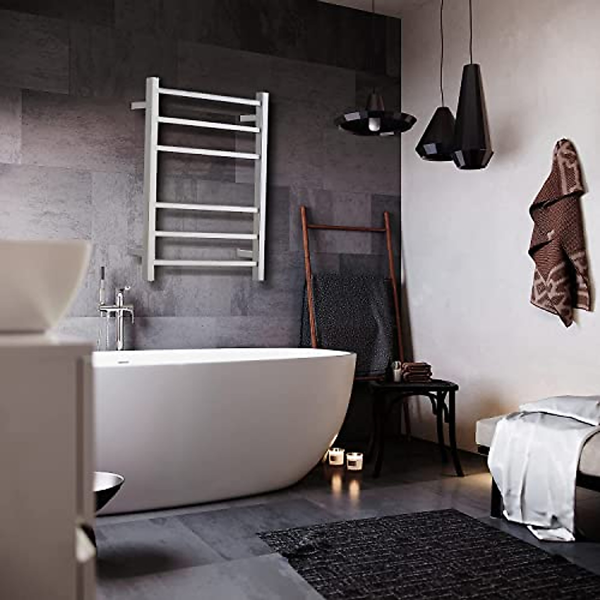 SHARNDY Towel Warmer Brushed Nickel for Bathroom Wall Mounted Bath Towel Heater Plug-in Electric Heated Towel Rack Stainless Steel Square 6 Bars Drying Rack ETW13C 68W 26.77x20.47x4.13 inches