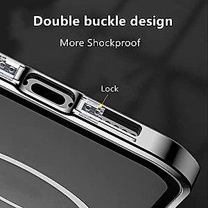 Jonwelsy Case for iPhone 13 Pro Max, 360 Degree Double-Sided Protection Compatible with Magsafe Magnetic Adsorption Metal Bumper Front Tempered Glass Back Frosted PC Cover for 13 Pro Max 6.7" (Blue)