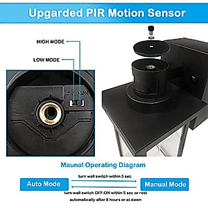 SUNTOWN Dusk to Dawn Motion Sensor Outdoor Porch Lights with GFCI Outlet, Waterproof Anti-Rust Outside Wall Mount Light with 3 Modes, Black Exterior Lighting Fixture for House Garage