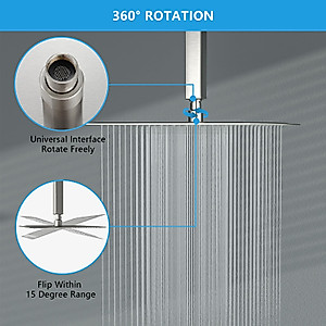 Lordear Rain Shower Head 12 Inch Solid Ultra Thin 304 Stainless Steel Adjustable Square Rainfall Shower Head Full Body Coverage with Silicone Nozzle 12” Waterfall Showerhead,Brushed Nickel