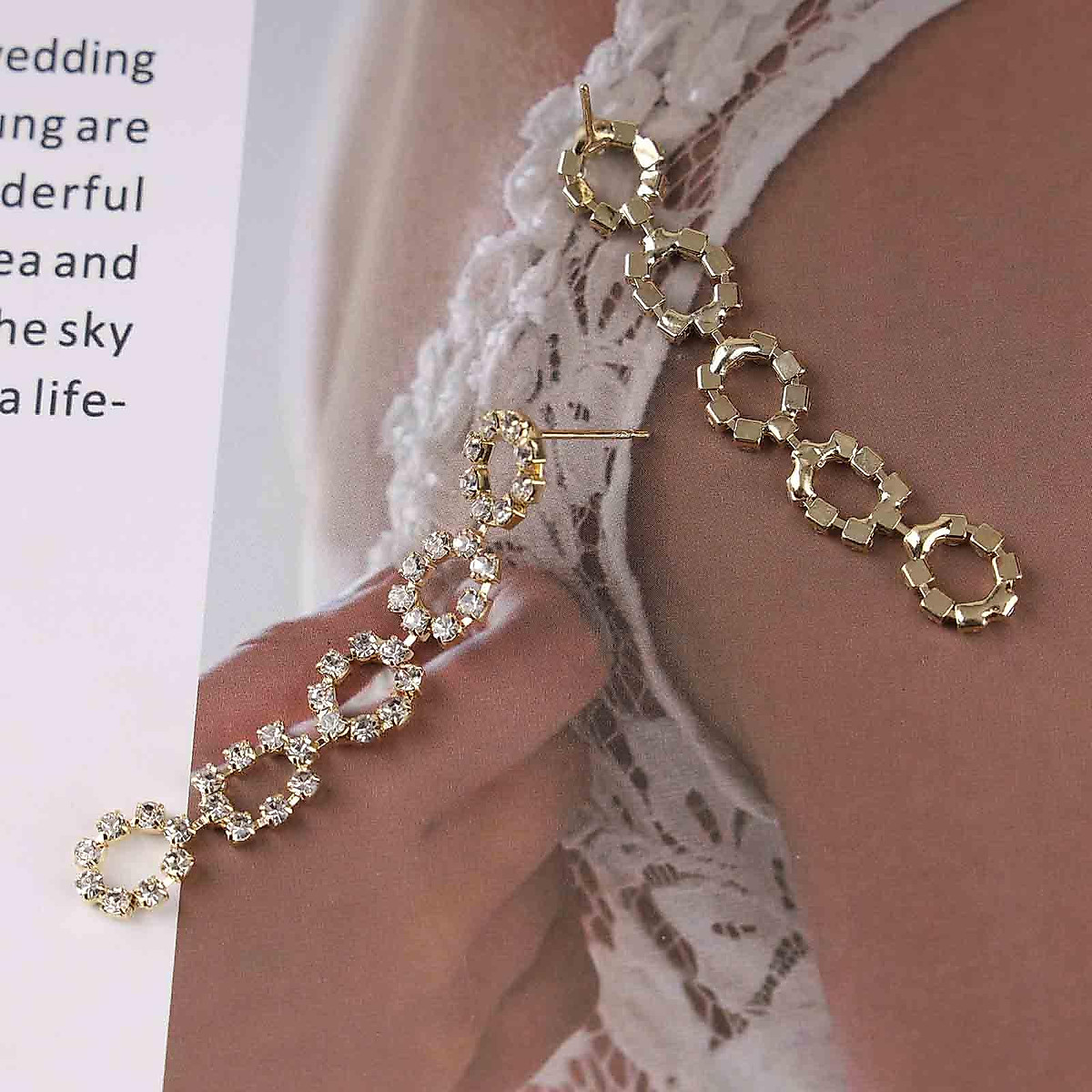 Sttiafay Vintage Crystal Square Drop Earrings Long Rhinestone Tassel Earrings Gold Hollow Square Dangle Earrings Sparkly Cz Bridal Stud Earrings Jewelry for Women and Girls