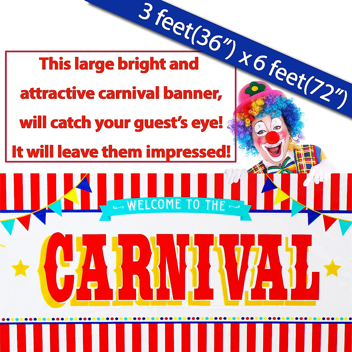 Carnival Circus Banner - "Welcome To The Carnival" background - Carnival Backdrop For Carnival Theme Party Decoration Supplies - Carnival Decor Sign - 6 Ft
