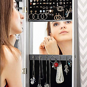 TWING 360° Rotating Jewelry Armoire with Mirror, Full Length Mirror Jewelry Cabinet Standing, Inside Mirror with Jewelry Storage, Rear Storage Shelves, Soft Velvet Interior,Girl Gift (Marble White)