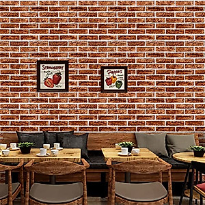 bofeifs Brick Wallpaper Peel and Sbofeifs Brick Wallpaper Peel and Stick Decorative Paper Self-Adhesive Sticker for Home Apartment Wall Fireplace Christmas Decor（Red） 17.7 x 118 inches