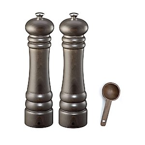 Zassenhaus Berlin Dark Stained Wood Salt & Pepper Mill Gift Set, Refillable Grinder, 9.4 Inches - With Wooden Spice Scoop