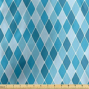 Lunarable Pale Blue Fabric by The Yard, Classical Argyle Harlequin Style Pattern Design in Blue Shades Retro, Decorative Satin Fabric for Home Textiles and Crafts, Blue and Pale Blue