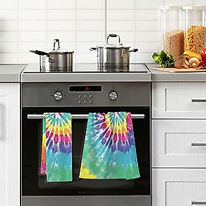 ALAZA Tie Dye Rainbow Spiral Colorful Hand Towels for Bathroom 1OO% Cotton 2 pcs Face Towel 16 x 28 inch, Absorbent Soft & Skin-Friendly