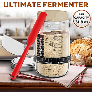 Ultimate Sourdough Starter Jar Kit 31.8 oz - Reusable Jar for Easy Bread Baking - Perfect to Make Your Sour Dough Starter - Easy to Use & Clean - Complete Sourdough Starter Kit - Great Christmas Gift