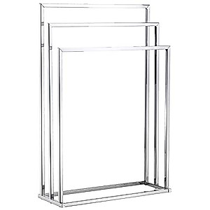 MyGift Silver Chrome Plated Metal Free Standing Towel Rack Stand with 3 Bars for Bathroom, Bedroom, Laundry Room, Blanket Rack