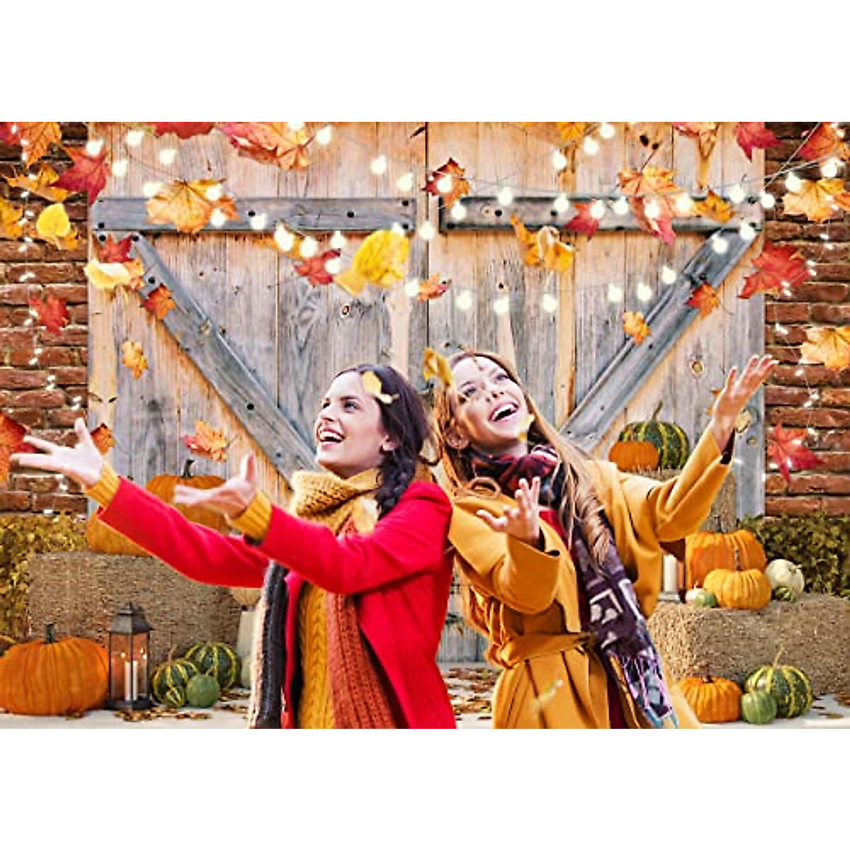LYCGS 10X8FT Fall Thanksgiving Backdrop Autumn Pumpkin Harvest Barn Background Hay Maple Leaves Baby Shower Banner Supplies Photo Booth Prop X-53