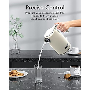 LONGDEEM Electric Kettle Stainless Steel 1.7L - 1500W Quick Boil, Retro Style, Auto Shut-Off, Boil Dry Protection with Filter & Water Gauge - Perfect for Tea, Hot Water, Cream