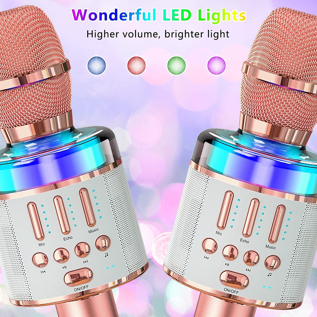 Verkstar Karaoke Microphone, Handheld Bluetooth Wireless Karaoke Microphones for Adults Kids Portable Singing Speaker Mic with Colorful LED Lights for Christmas Birthday Gifts