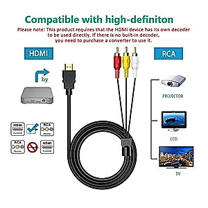 TIEDXIOY HDMI to RCA Cable, 1080P 5ft/1.5m HDMI Male to 3-RCA Male Video Audio AV Cable Connector Adapter Transmitter for HDTV