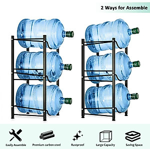 LIANTRAL Water Cooler Jug Rack, 5 Gallon Water Bottle Holder Detachable Heavy Duty Water Bottle Rack 5 Gallon Water Holder Stand for Home, Office (3-tiers Black)