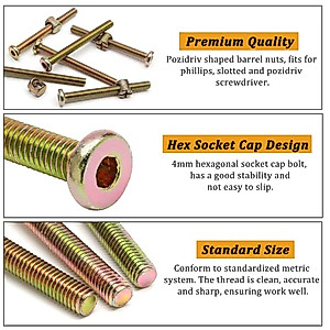 Uenhoy 10 Pack Baby Bed Crib Screw Bolts Kit M6 x 100mm Hex Drive Socket Cap Screws Bolts and Barrel Nuts for Bunk Beds Chairs Crib Cots, Zinc Plated