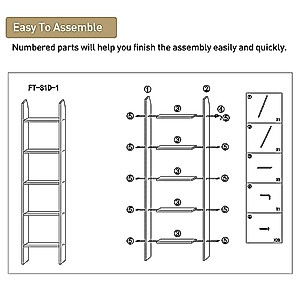 Babion Blanket Ladder, 5-Tier Ladder Shelf, Ladder Bookshelf, Wood Blanket Ladder, Wall Leaning Wooden Towel Blanket Ladder Storage Rack for Bathroom, White