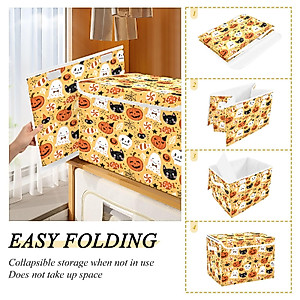 Large Collapsible Storage Bins with Lids, Halloween Pumpkin Ghost Storage Baskets Organizer Containers with Handles for Nursery Clothes Toys