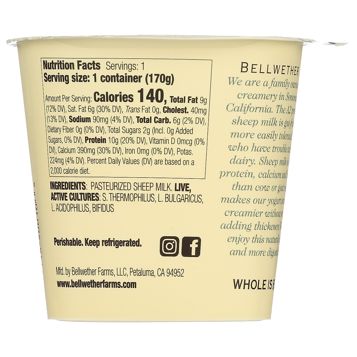 Bellwether Farms, Sheep Milk Yogurt, Plain, 6 oz