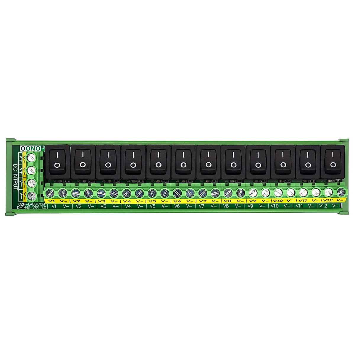 DIN Rail Mount 12 Channel Rocker Switch DC Power Distribution Strip Module