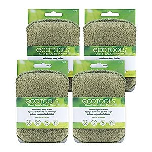 EcoTools Exfoliating Body Buffer, For Body Cleansing, Removes Dead Skin, Moderate Exfoliation, Bath & Shower Accessory, Designed With Strap, Sustainable & Vegan Body Scrubber, 4 Count